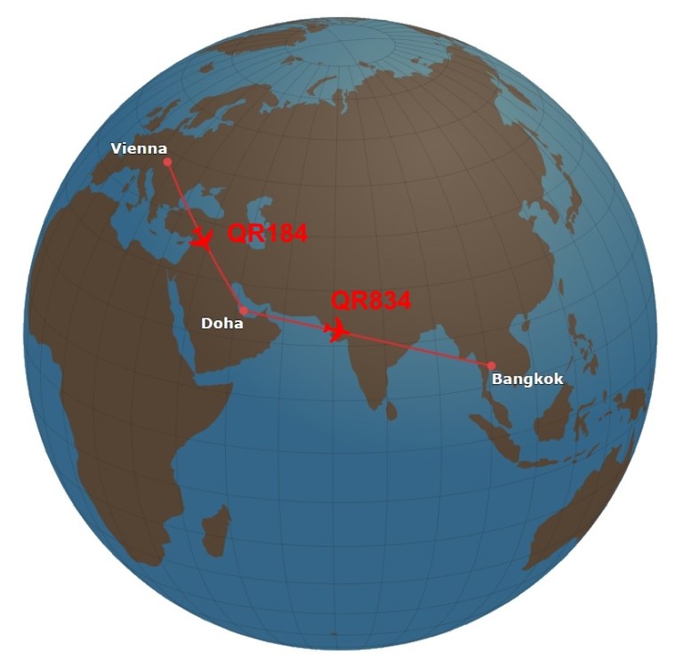 [Review] Qatar Airways : QR184/QR834 – Vienna-Doha-Bangkok – Shipy-Ship